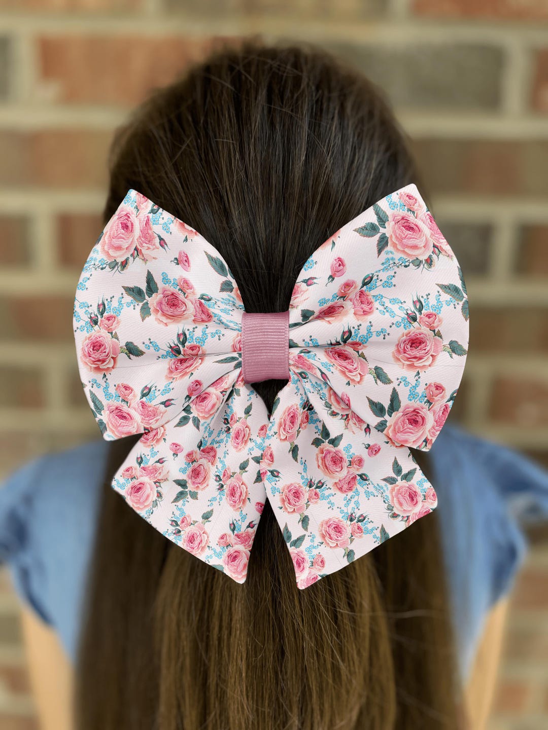Rose Elegance Floral Bow Tie • Romantic Pink Roses & Blue Forget-me-not ...