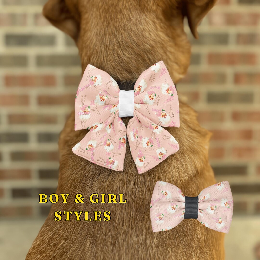 Blush Santa Cheer Pet Bow Tie • Vintage Christmas Design in Pink • 21 ...
