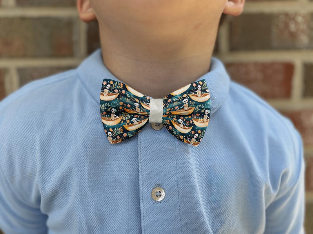 Haunted Voyage Skeleton Boy Bow Tie • Whimsical Canoe Skeleton Design ...
