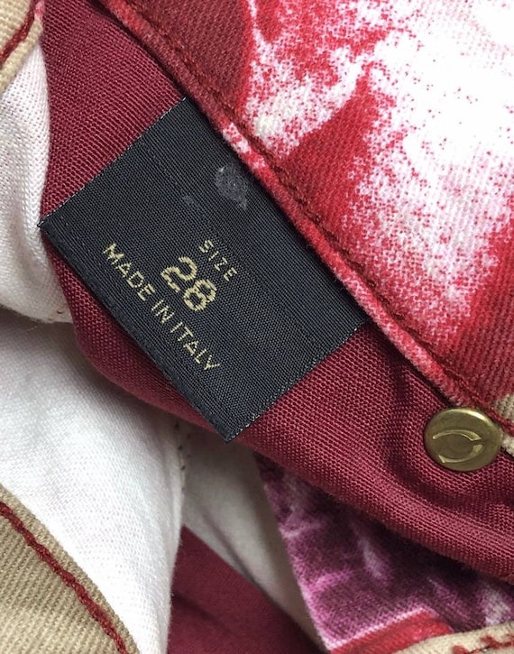 90s Roberto CavalliI Roses Print Flare Bell Botom Pan… - Gem