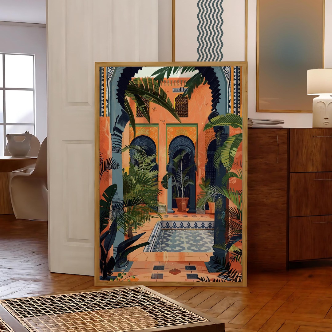 Moroccan Poster, Vintage Riad Poster, Moroccan Wall Art, Minimalist ...