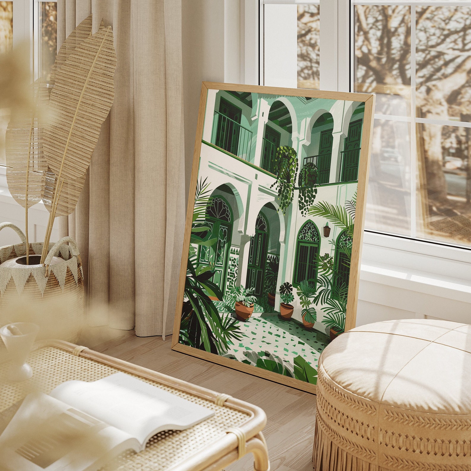 Morocco Poster, Vintage Riad Poster, Moroccan Wall Art, Green Wall Art ...