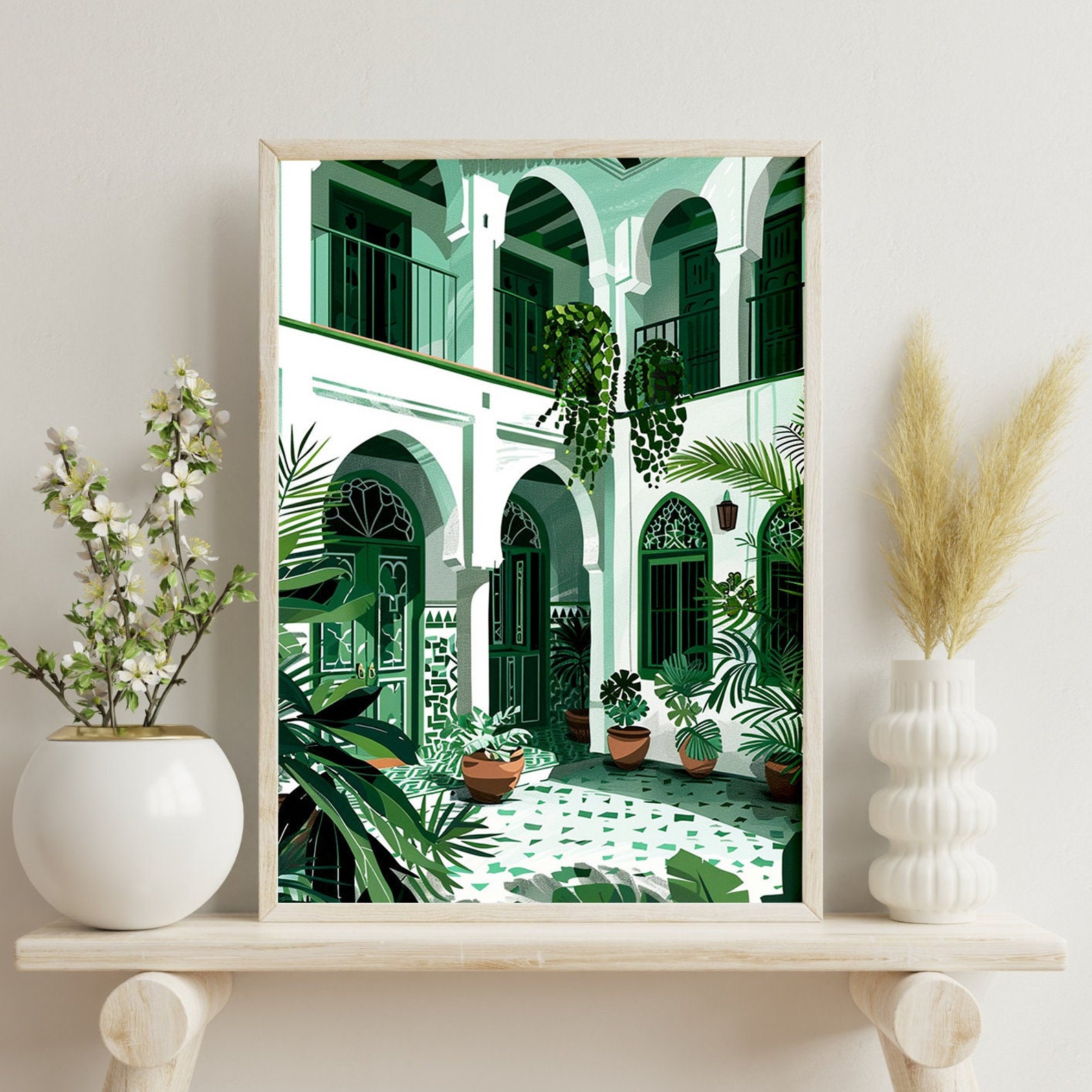 Morocco Poster, Vintage Riad Poster, Moroccan Wall Art, Green Wall Art ...