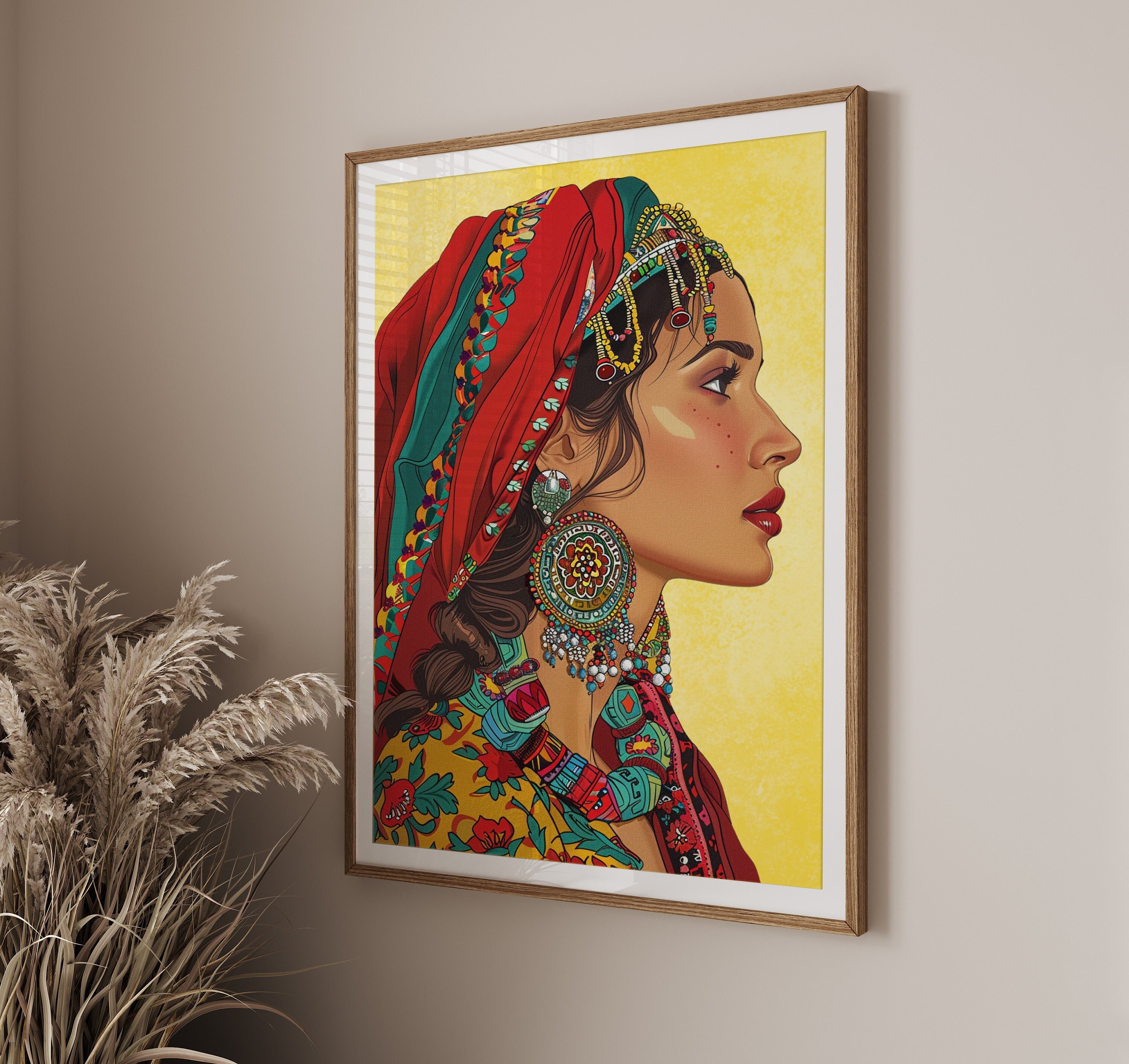 Amazigh Amazigh Art Poster Yellow Wall Decor Amazigh Woman Illustration ...