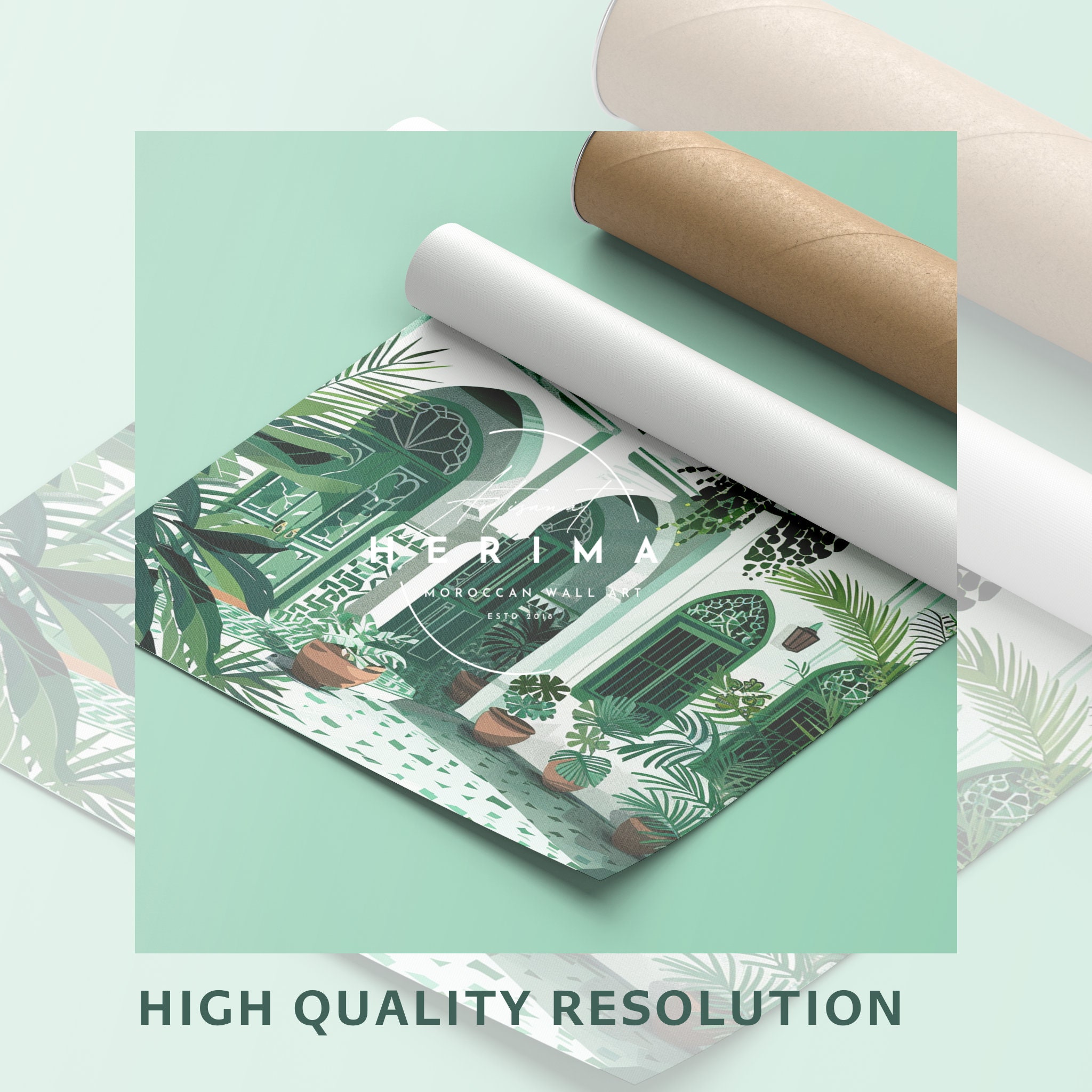 Morocco Poster, Vintage Riad Poster, Moroccan Wall Art, Green Wall Art ...