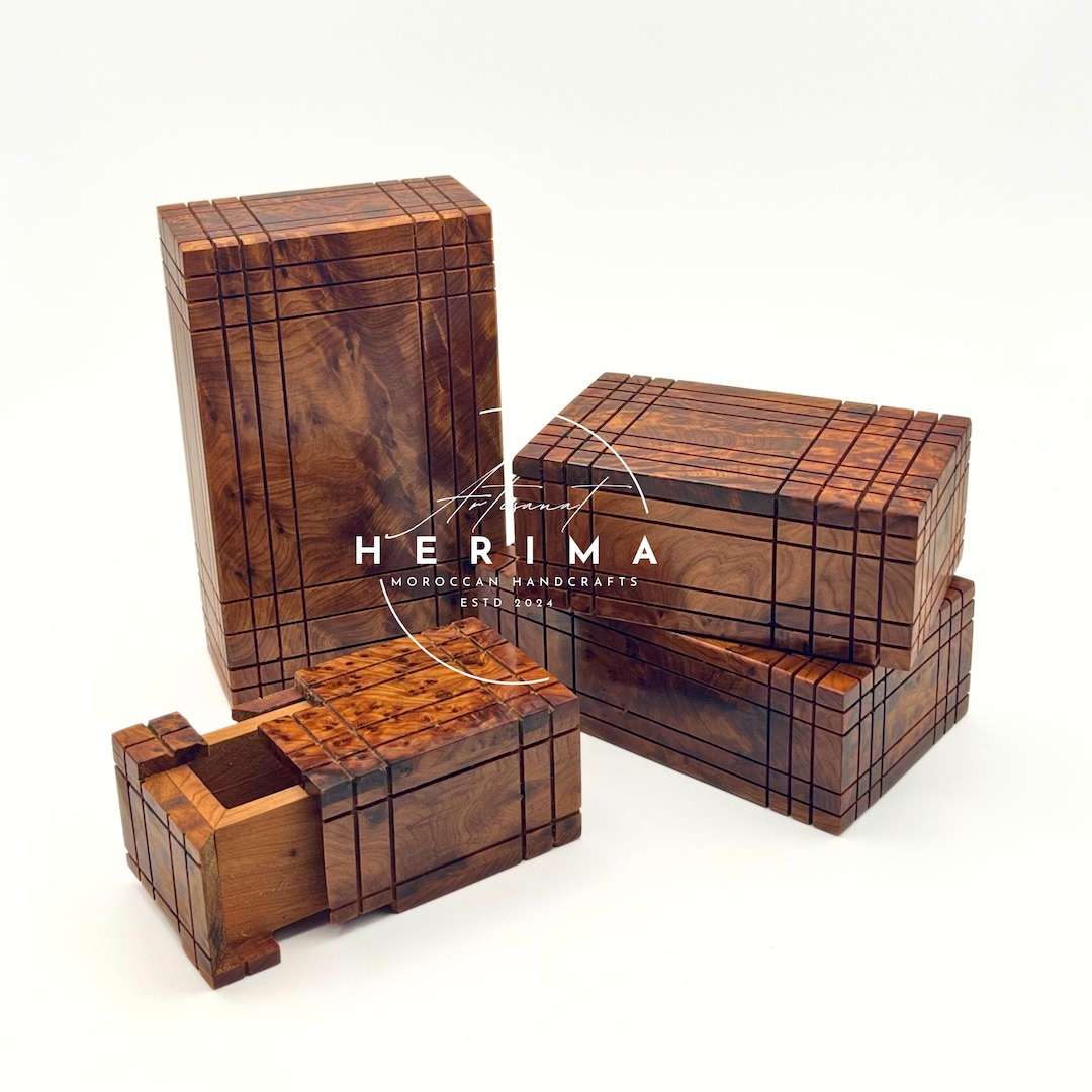 Wooden Jewelry Box, Puzzle Box, Secret Compartment Box, Wooden Drawer ...