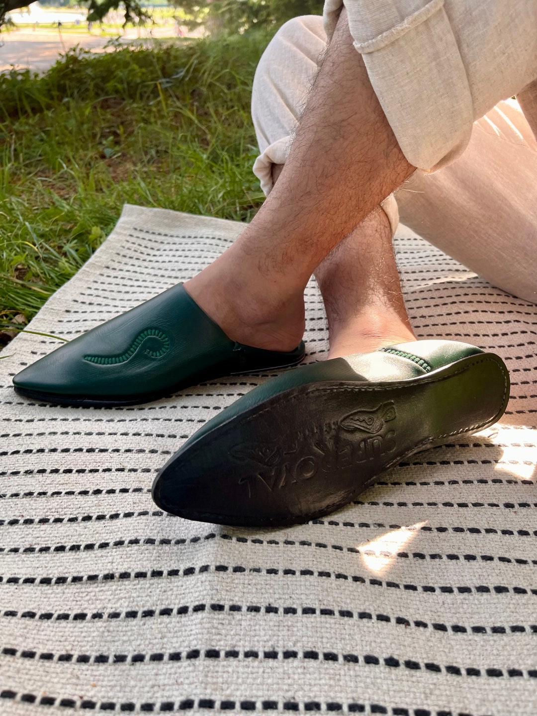 Moroccan Babouche Slipper Green Babouche for Men Comfortable Babouche ...
