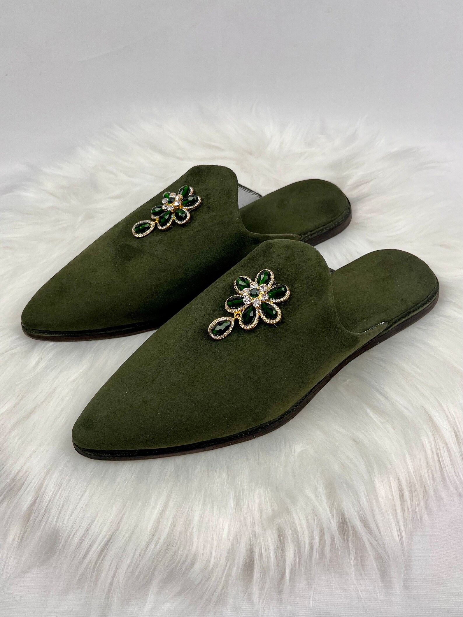 Moroccan Babouche Slipper Moroccan Slipper Green Suede Babouche ...