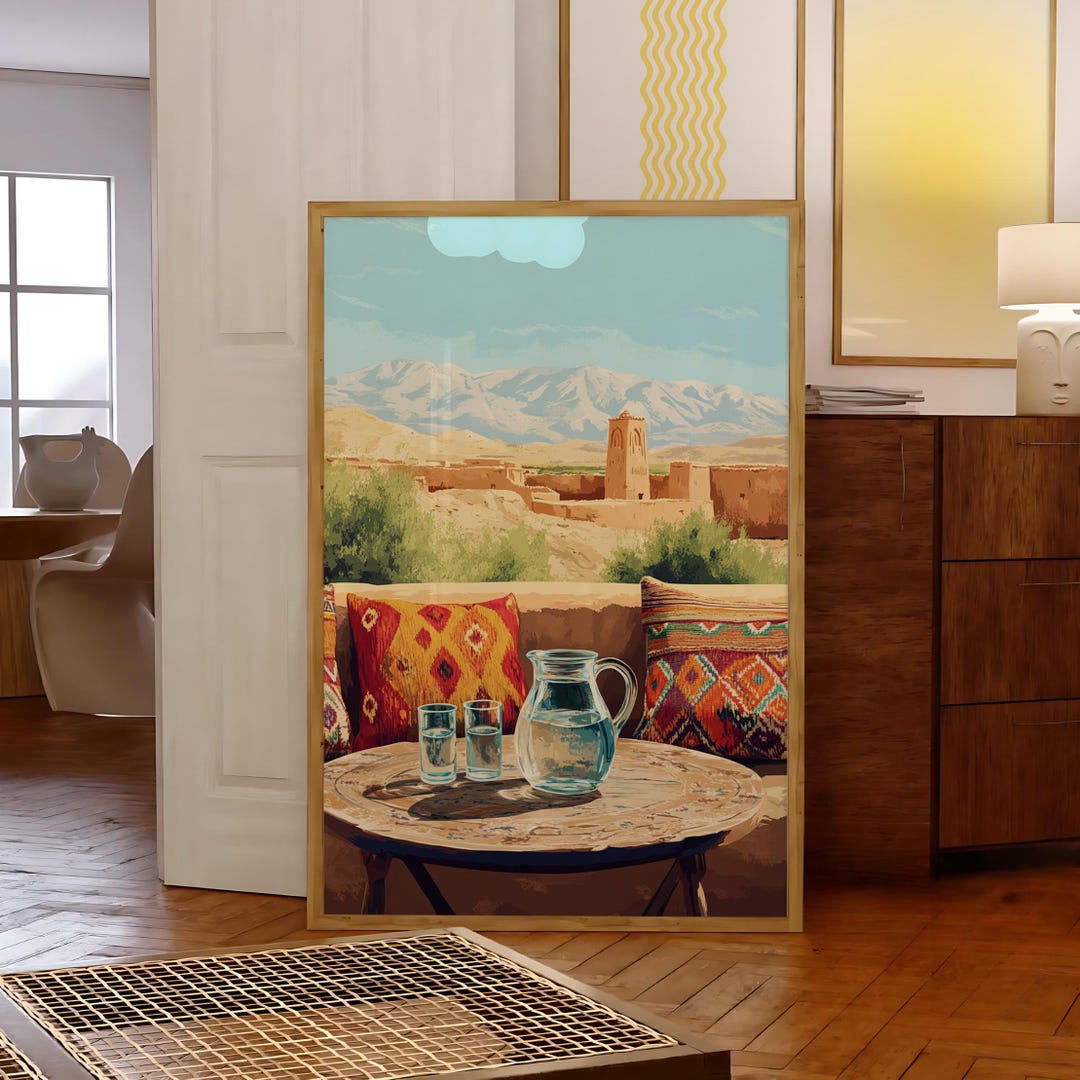 Poster Morocco Vintage Riad Poster Minimalist Riad Illustration ...