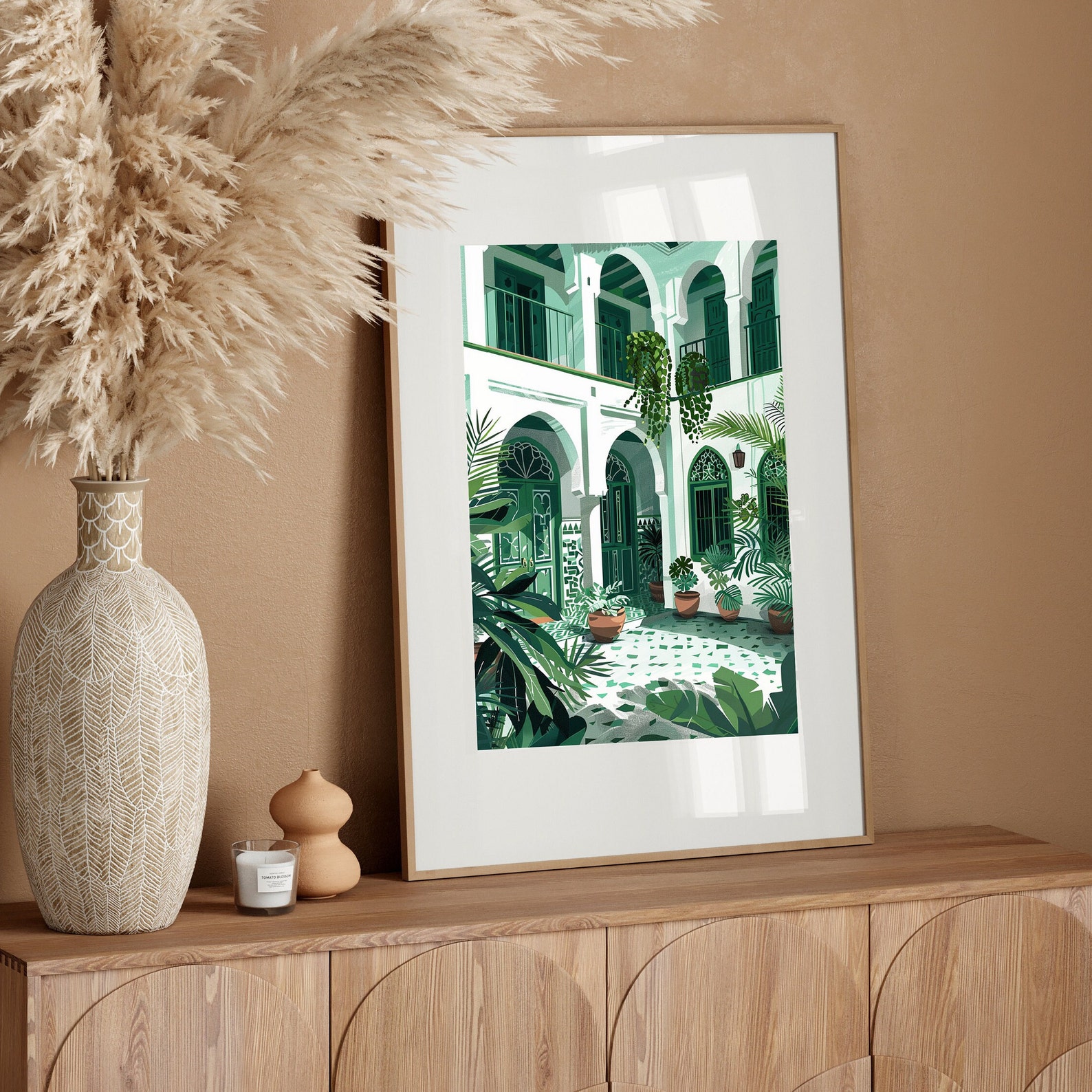 Morocco Poster, Vintage Riad Poster, Moroccan Wall Art, Green Wall Art ...