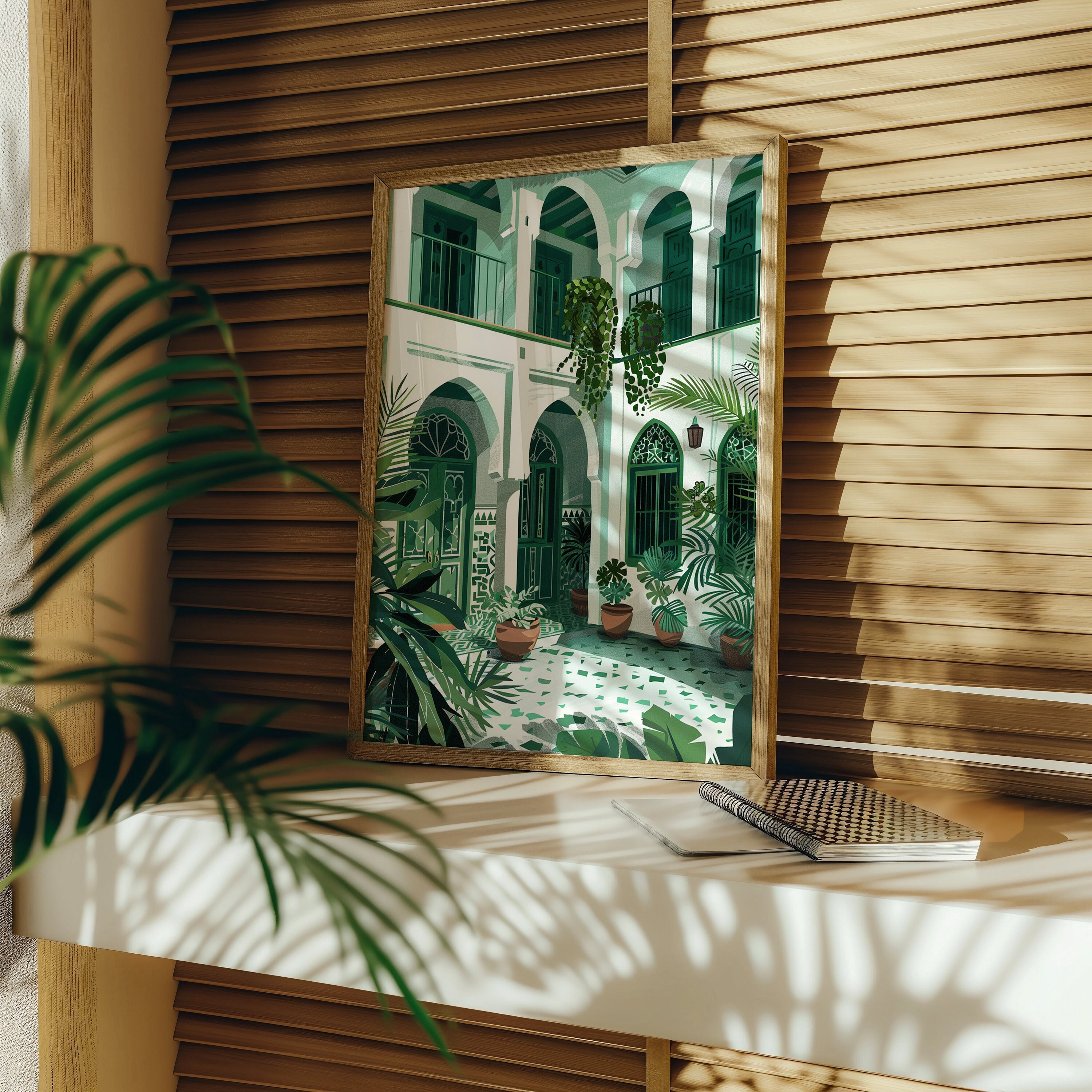 Morocco Poster, Vintage Riad Poster, Moroccan Wall Art, Green Wall Art ...