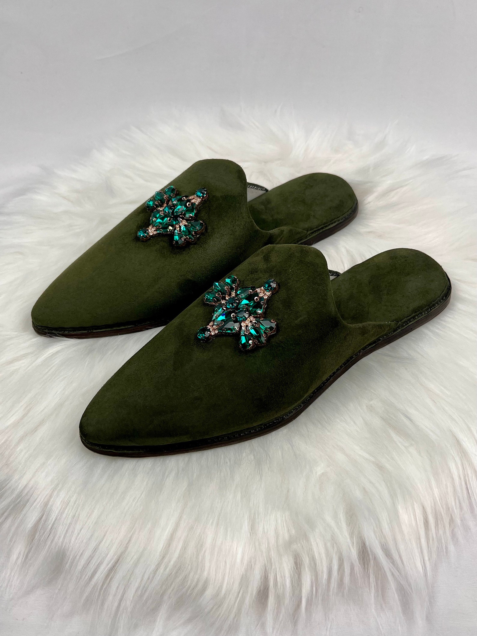 Moroccan Babouche Slipper Moroccan Slipper Green Suede Babouche ...
