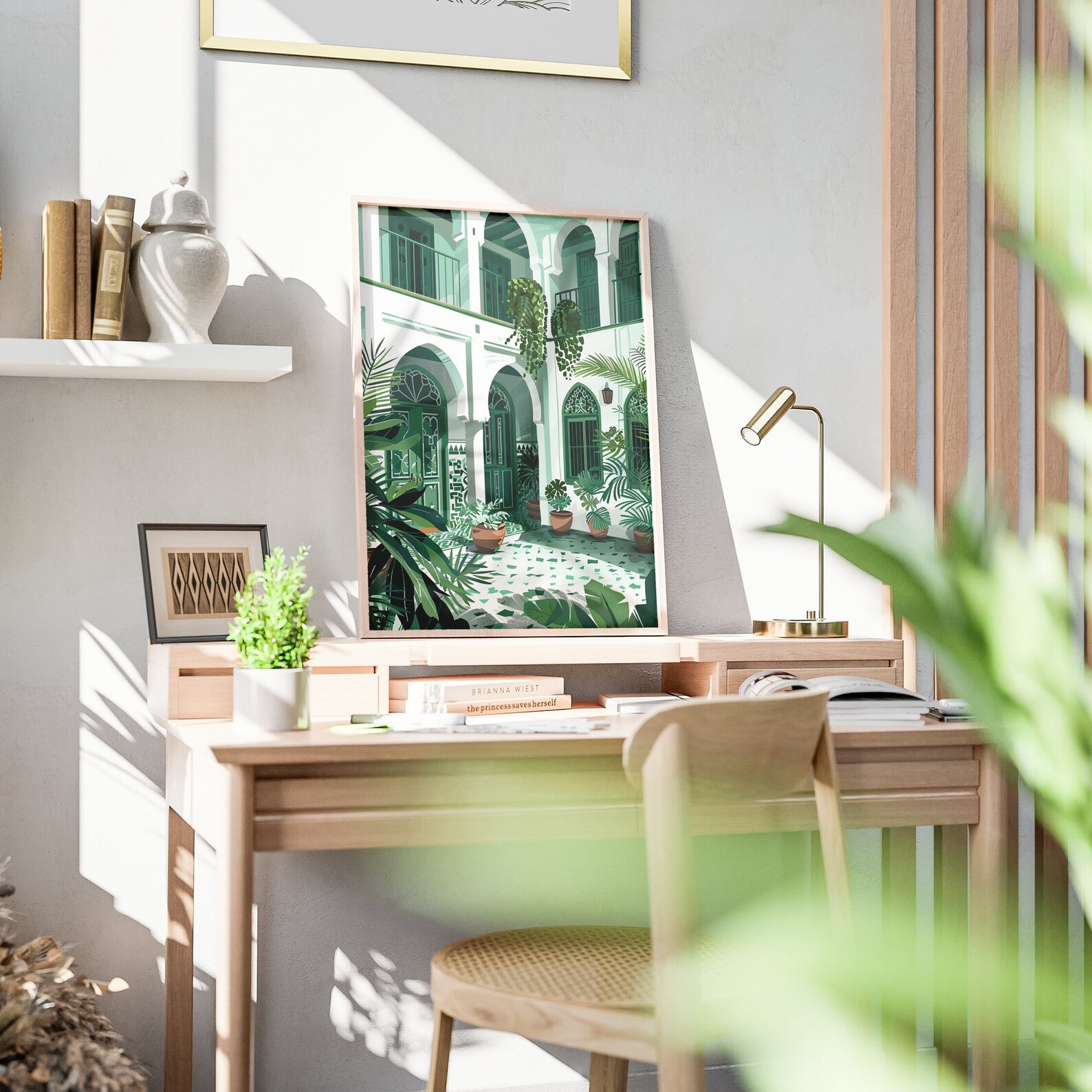 Morocco Poster, Vintage Riad Poster, Moroccan Wall Art, Green Wall Art ...