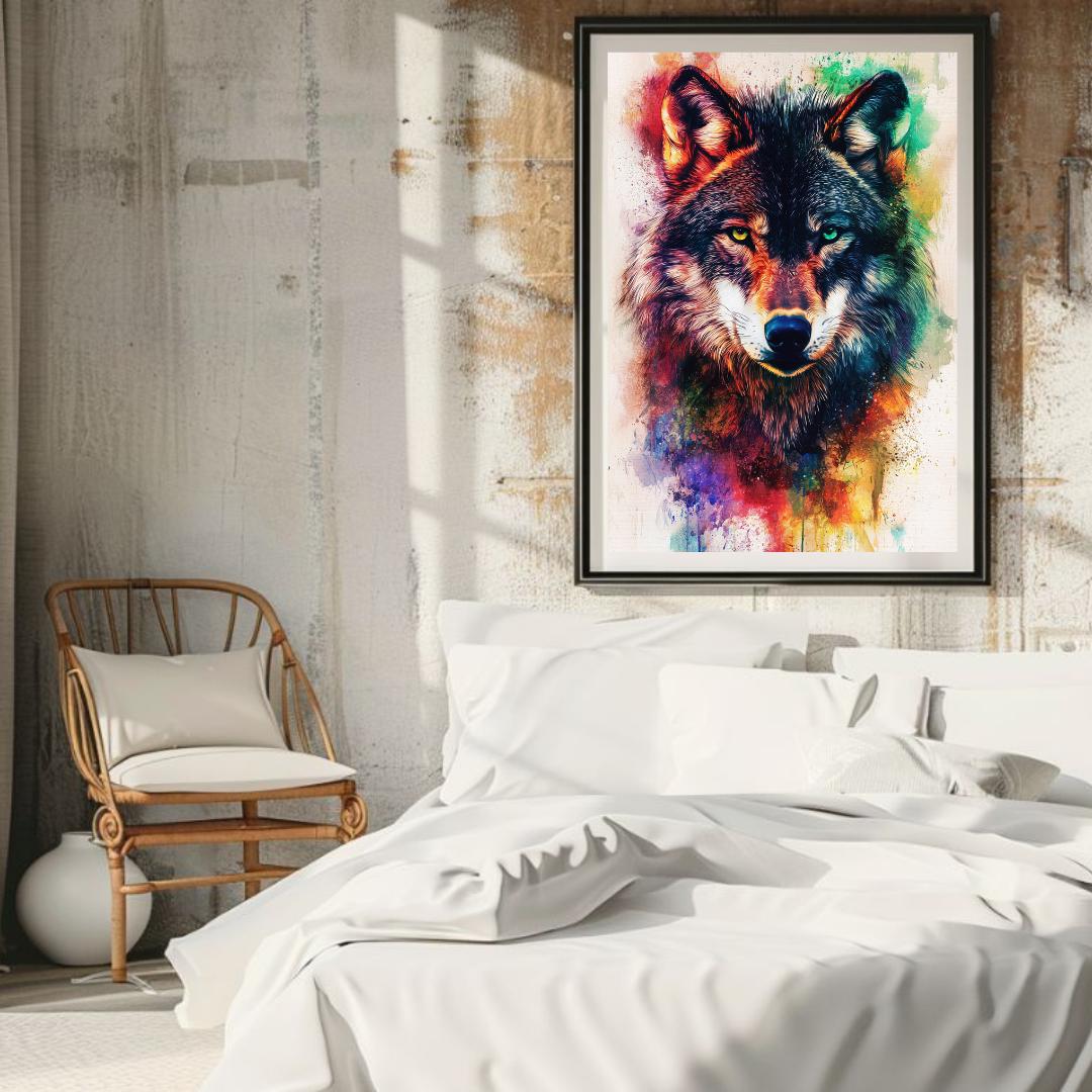 Watercolor Drawing of an Alpha Wolf Digital Art Print Wall Art AI ...