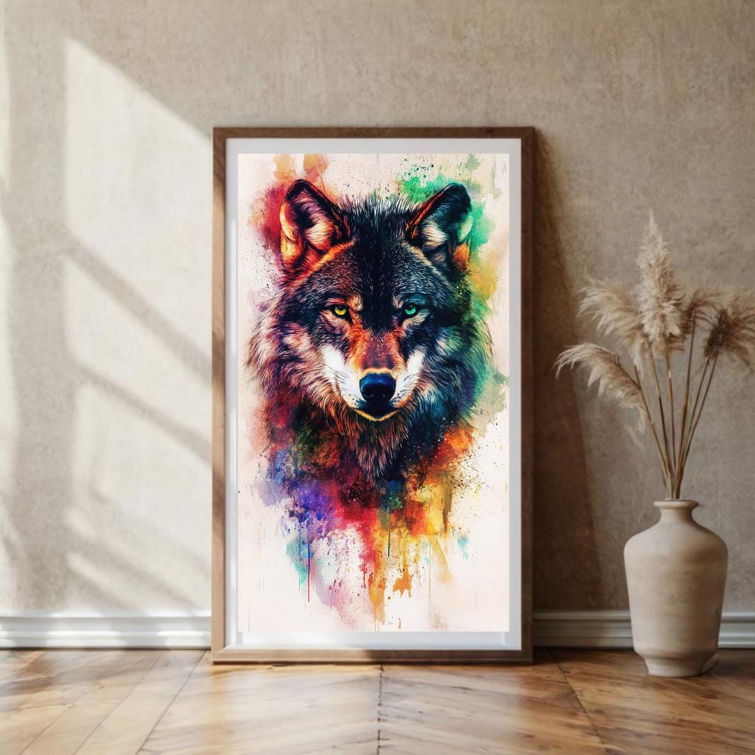 Watercolor Drawing of an Alpha Wolf Digital Art Print Wall Art AI ...