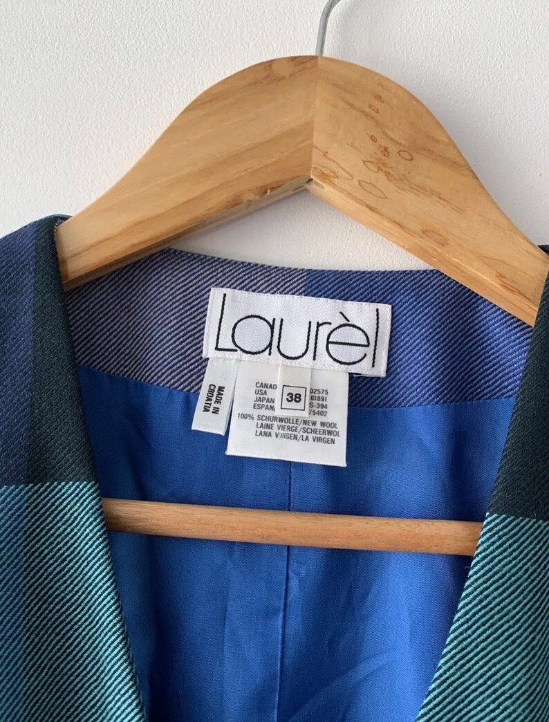 Vintage Laurel Escada Group Waistcoat Wool Check Multicolour Blue Green ...
