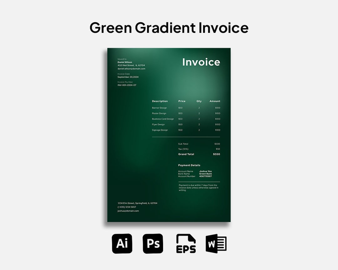 Invoice Green Gradient Minimalist - Etsy
