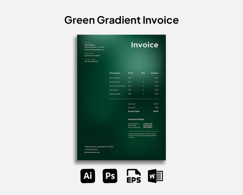Invoice Green Gradient Minimalist - Etsy