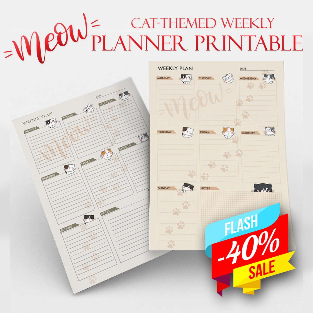 Cat-themed Weekly Planner Printable, Kitten To-do List, Minimalist ...