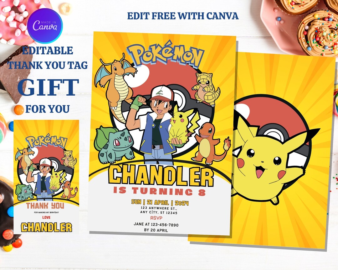 Editable Kids Birthday Invitation,pokemon Invitation,kids Birthday ...