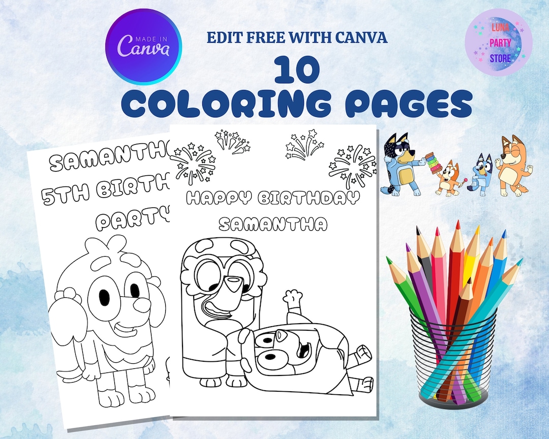 Blue Dog Coloring Sheet Set,blue Dog Party,blue Dog Activities,party ...