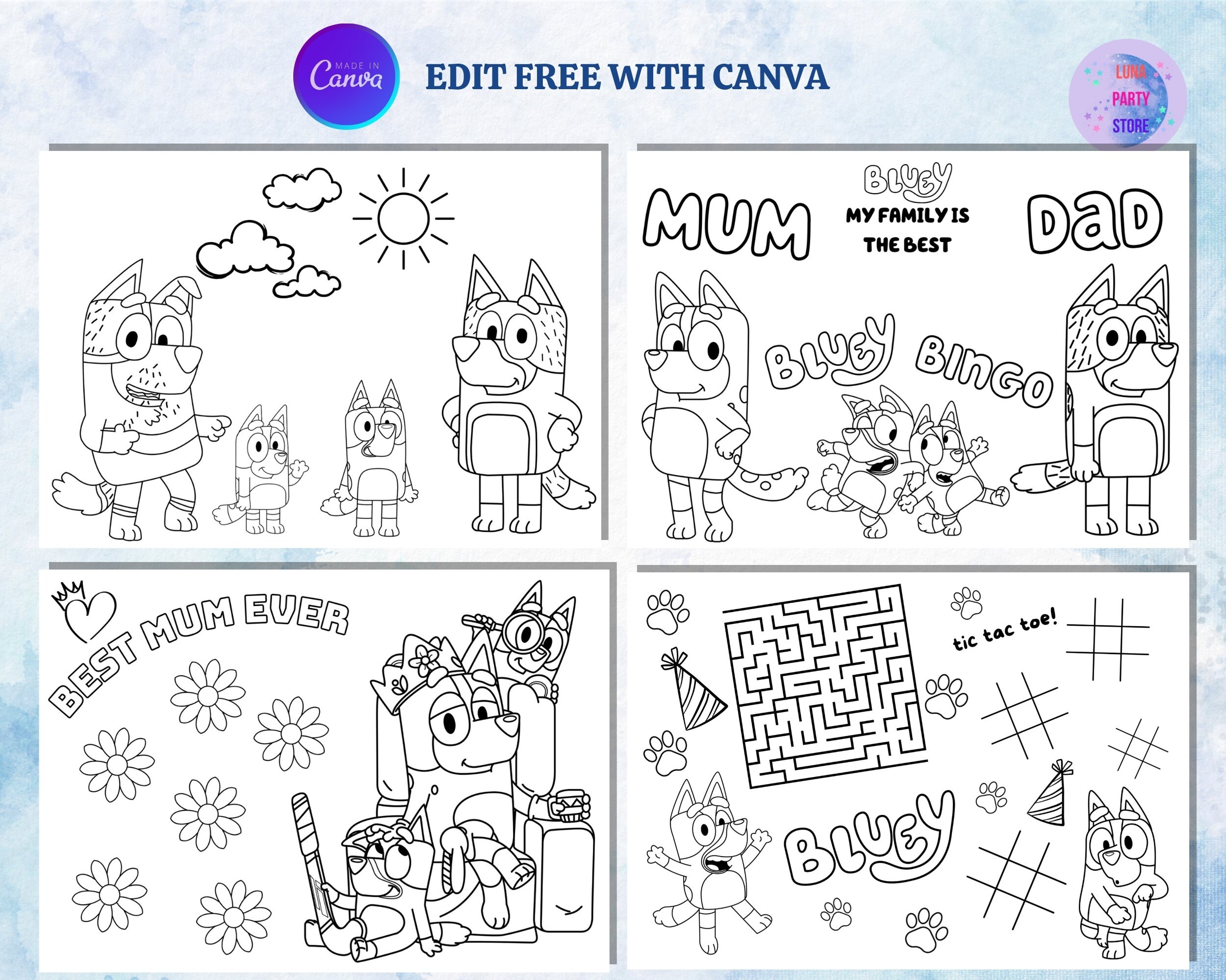 Blue Dog Coloring Sheet Set,blue Dog Party,blue Dog Activities,party ...