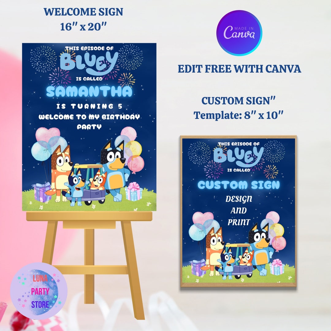 Blue Dog Birthday Welcome Sign,party Welcome Sign,welcome Poster ...