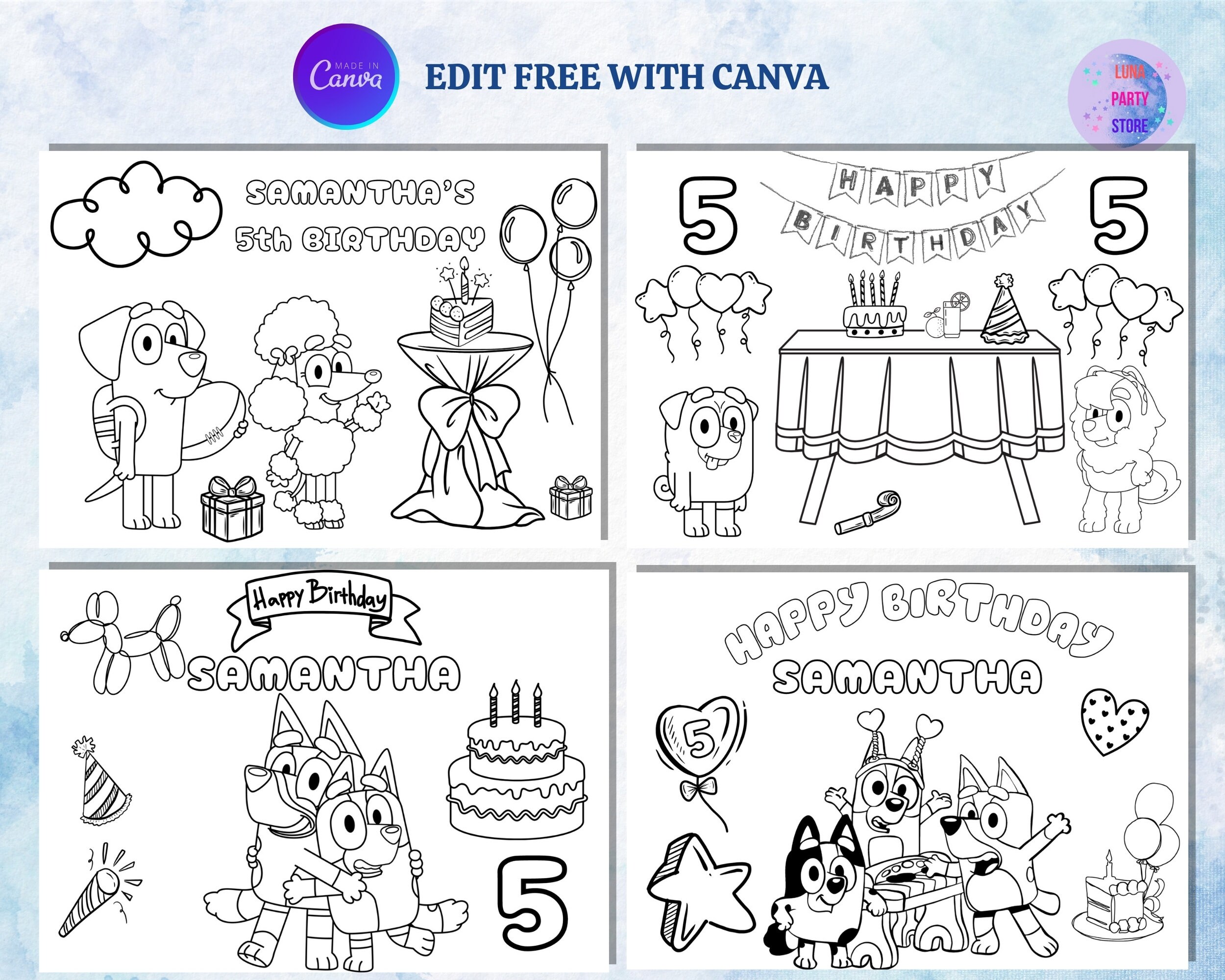 Blue Dog Coloring Sheet Set,blue Dog Party,blue Dog Activities,party ...