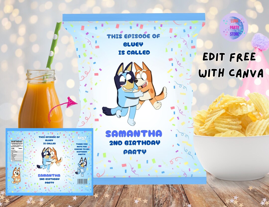 Bluey Chip Bag Label Girl Boy Bluey and Bingo Party Favors Blue Dog ...