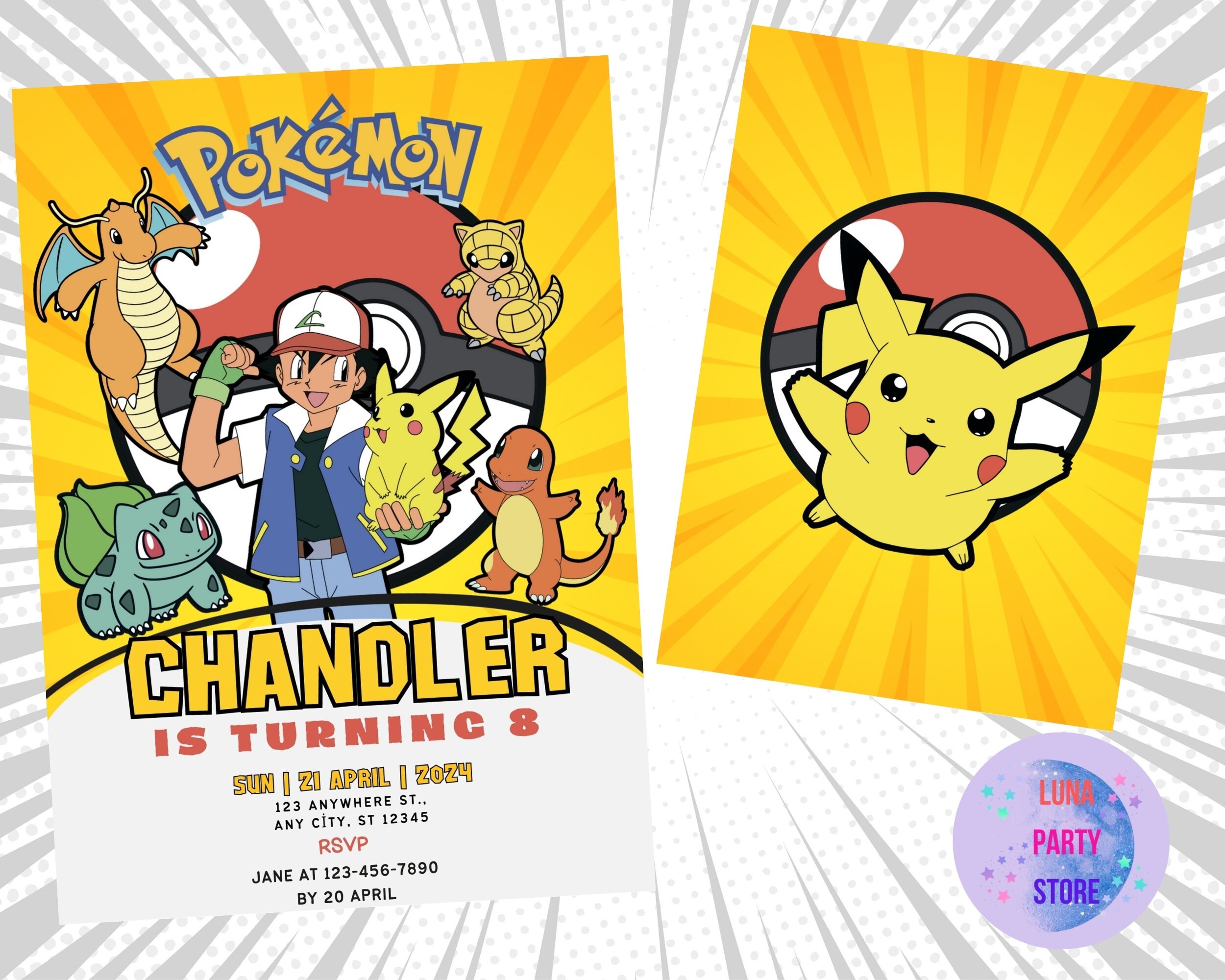 Editable Kids Birthday Invitation,pokemon Invitation,kids Birthday ...