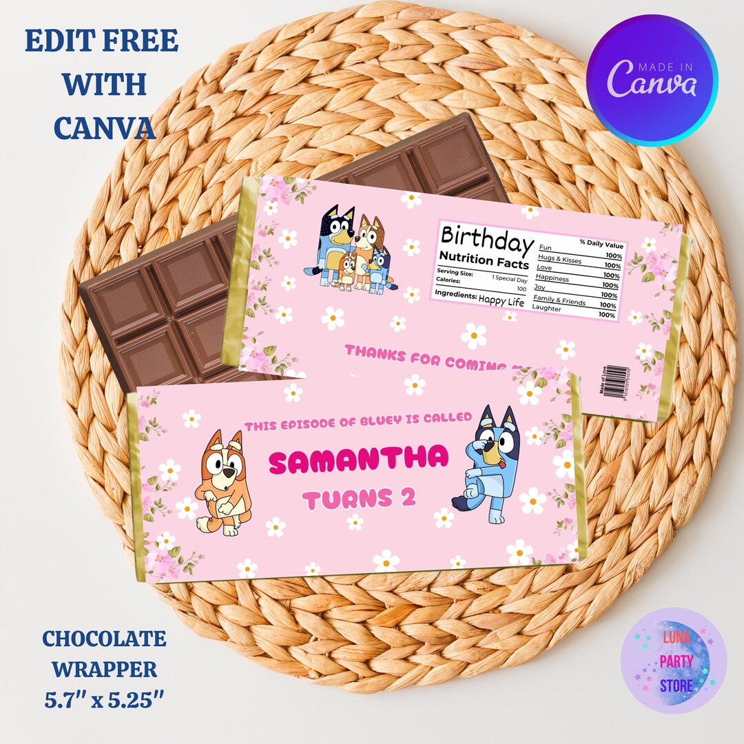 Bluey Chocolate Wrapper Bluey Birthday Party Girl Chocolate Wrapper ...