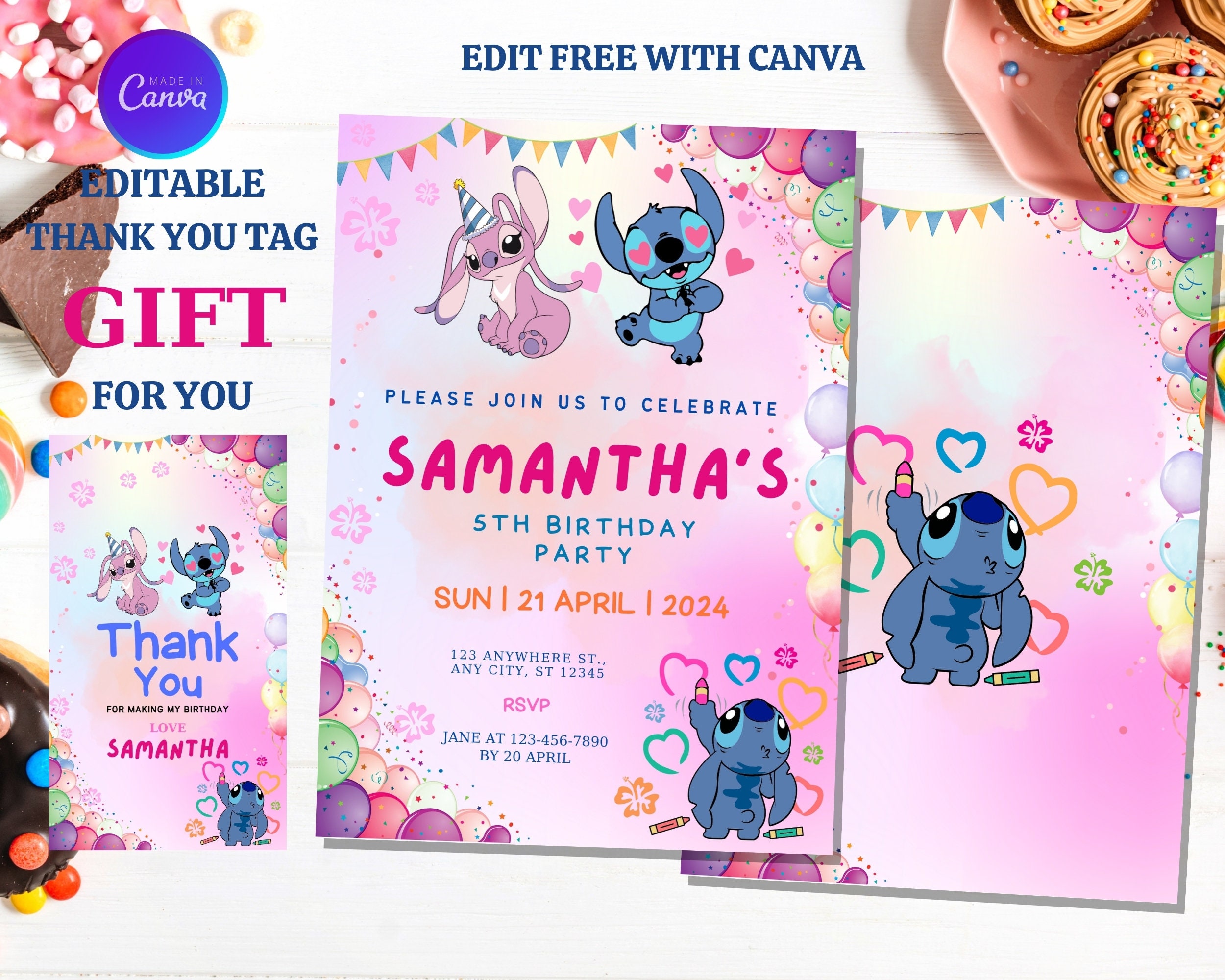 Pink Birthday Invitation Template,editable Cartoon Birthday Invitation ...