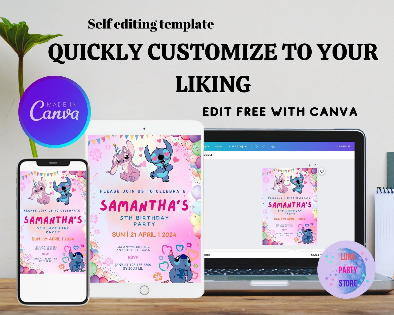 Pink Birthday Invitation Template,editable Cartoon Birthday Invitation ...