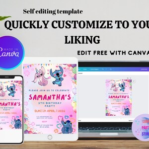 Pink Birthday Invitation Template,editable Cartoon Birthday Invitation ...