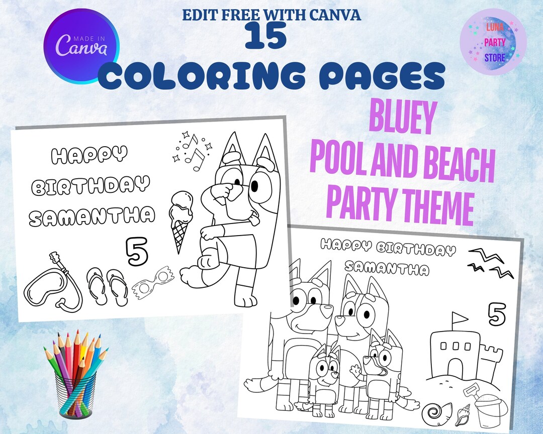 Blue Dog Coloring Sheet Set,blue Dog Party,blue Dog Activities,party ...