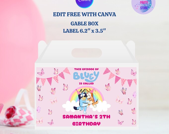 Editable Bluey Popcorn Box for Girl Blue Popcorn Favor Bag Girl Bluey ...