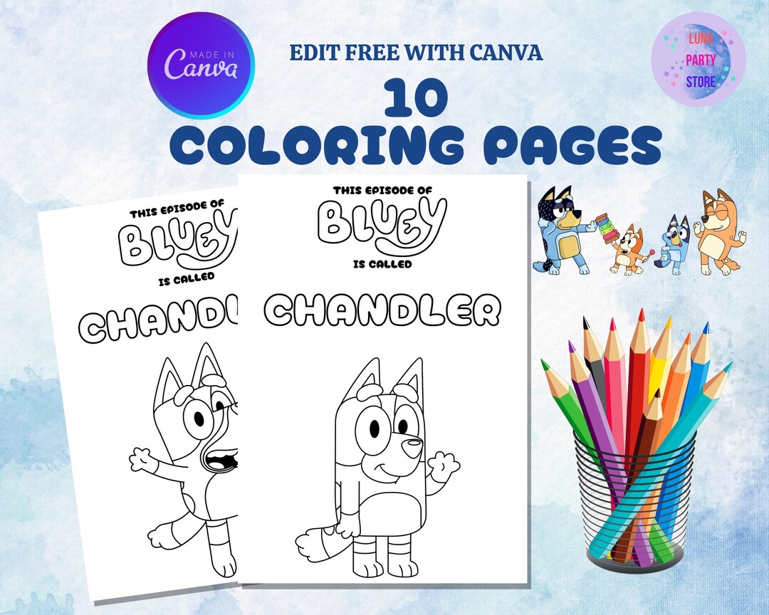 Blue Dog Coloring Sheet Set,blue Dog Party,blue Dog Activities,party ...