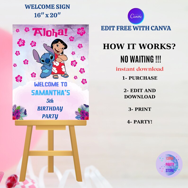 Editable Cartoon Birthday Welcome Sign,birthday Party Favors,girls ...