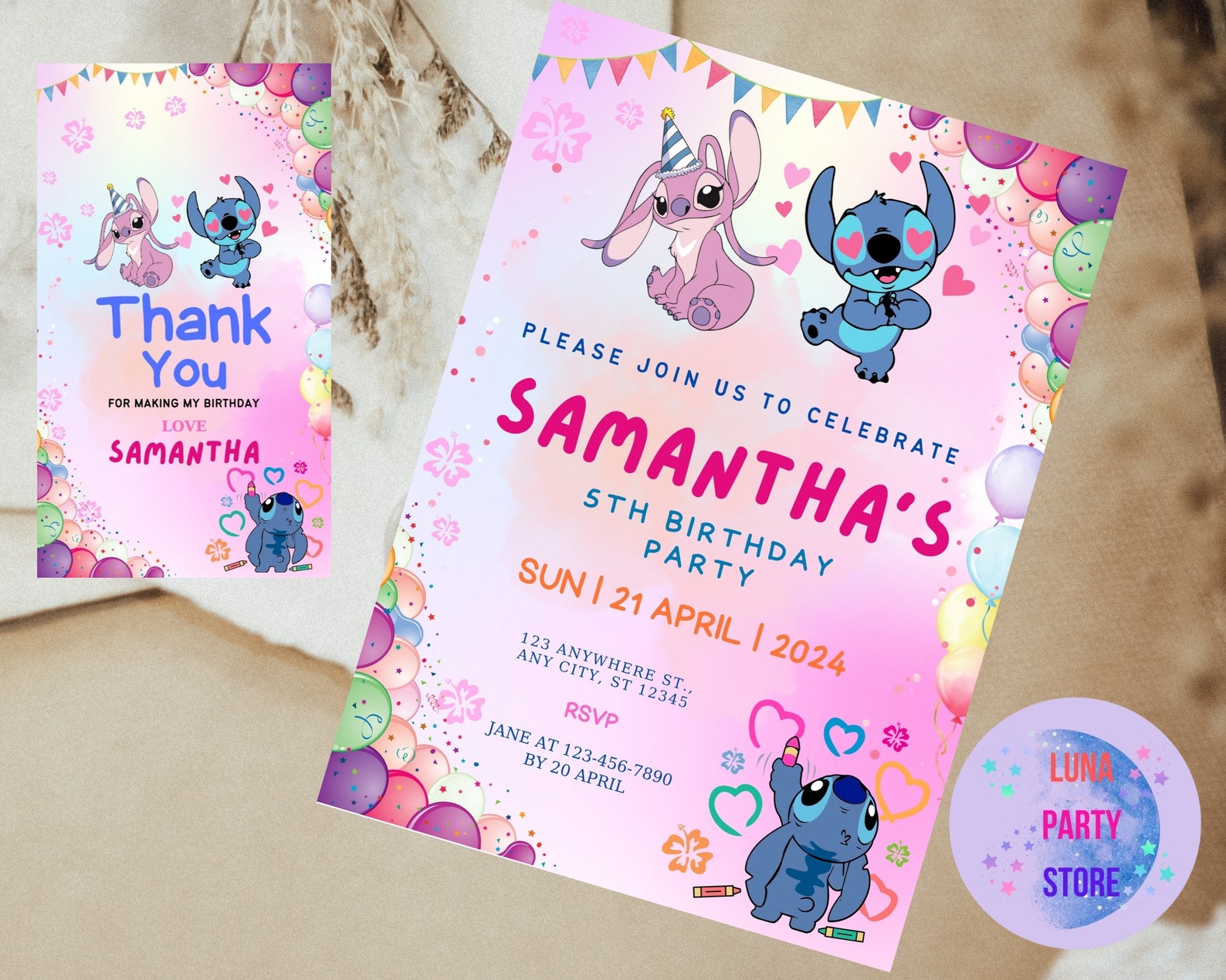 Pink Birthday Invitation Template,editable Cartoon Birthday Invitation ...