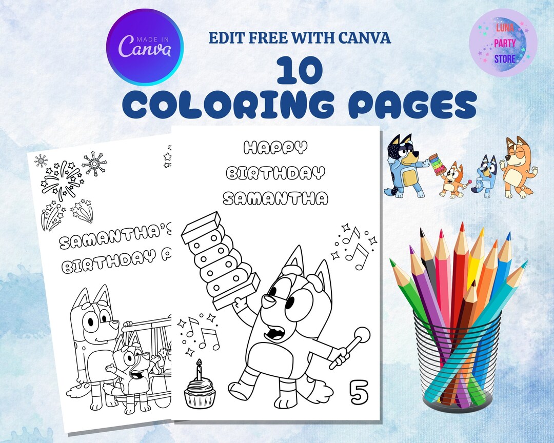 Blue Dog Coloring Sheet Set,blue Dog Party,blue Dog Activities,party ...