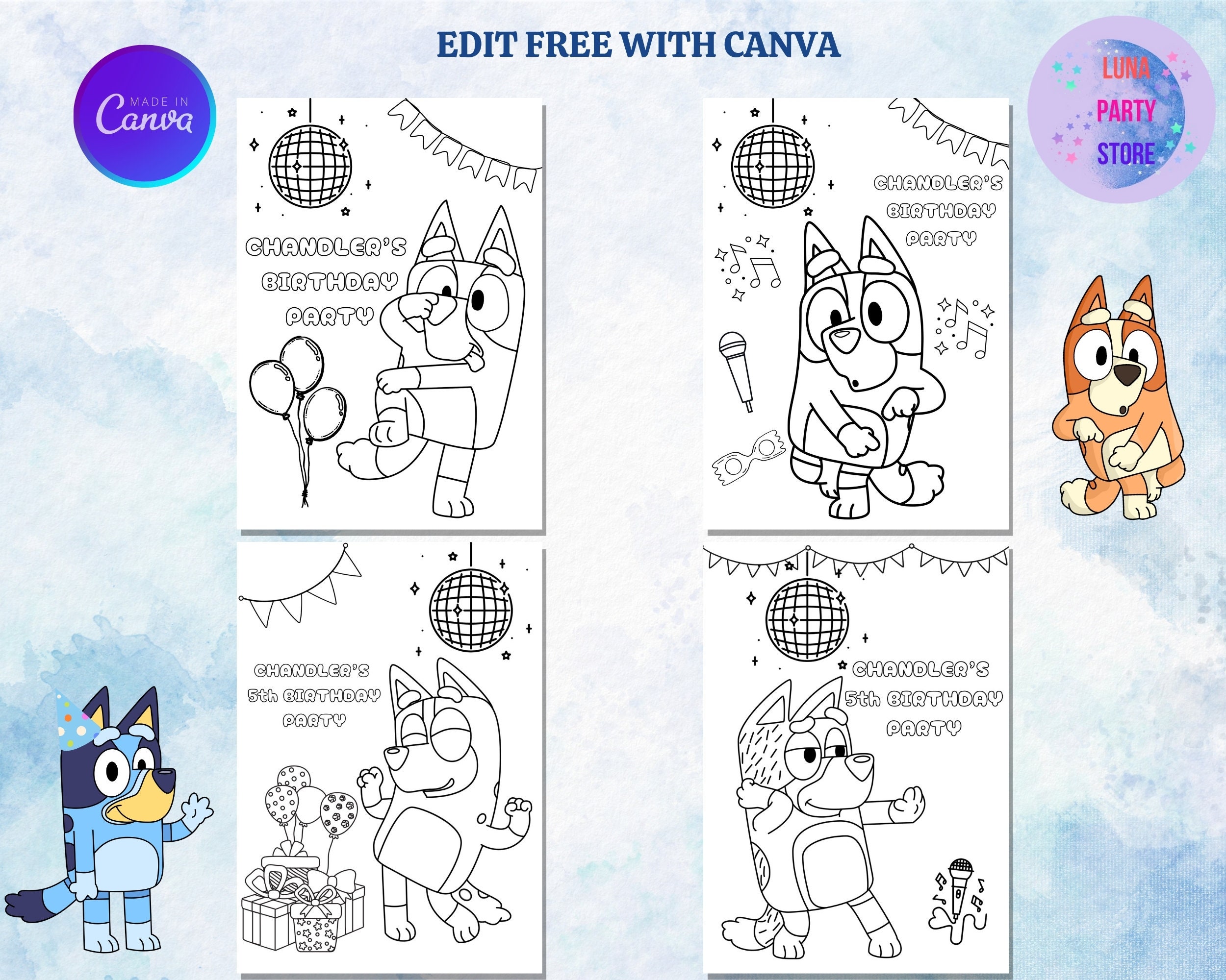 Blue Dog Coloring Sheet Set,blue Dog Party,blue Dog Activities,party ...