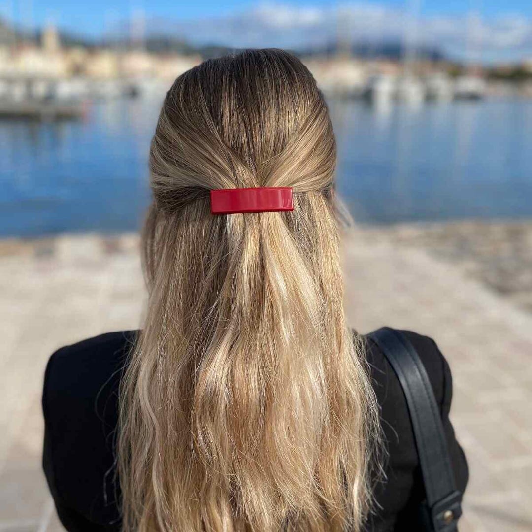 Anne-red Solid Rectangle Barrette Clip, Handcrafted in France ...