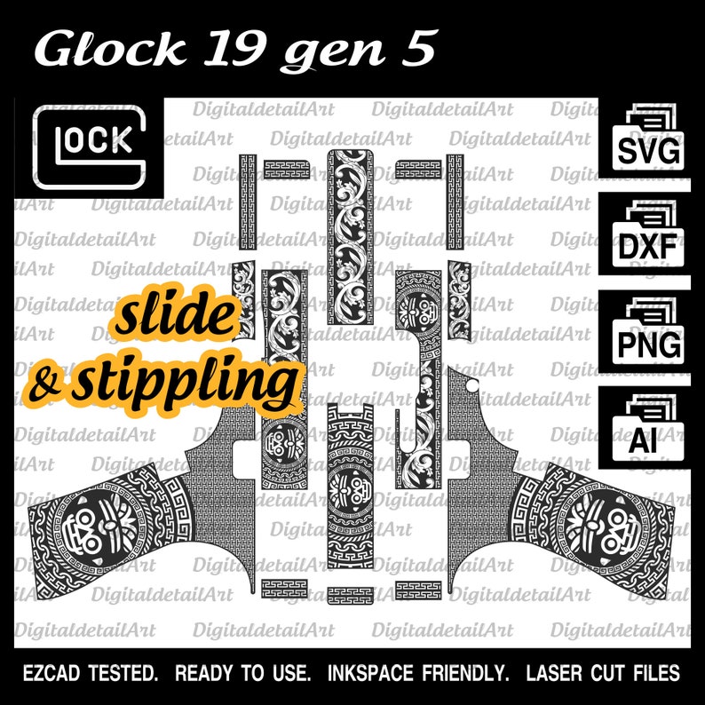 Glock 19 Gen 5 Aztec Design III, Stacked Light Burn Files, Detailed ...