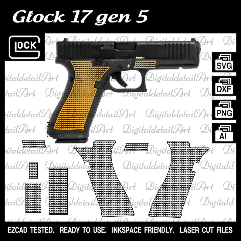 Glock 17 Gen5 Laser Stippling Template SVG, Unique Engraving Design ...