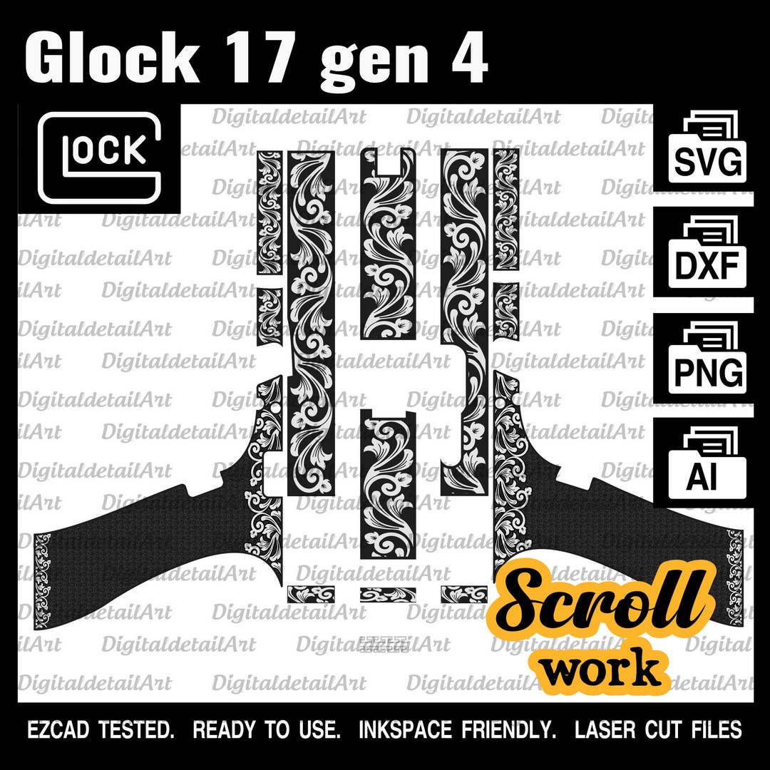 Laser Engraving Vector for Glock 17 Gen 4, Scroll Design SVG DXF AI ...