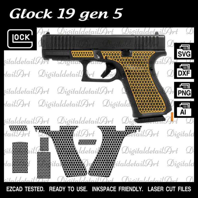 Glock 19 Gen5 Laser Wrap Stippling Grip Template, SVG for Engraving ...