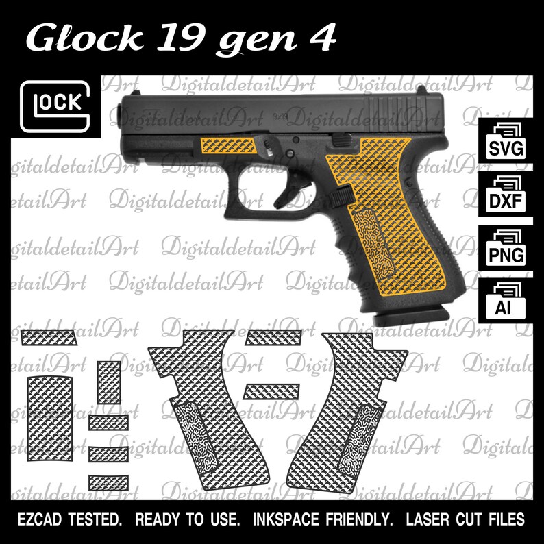 Glock 19 Gen4 Laser Stippling Template SVG, Detailed Designs for ...