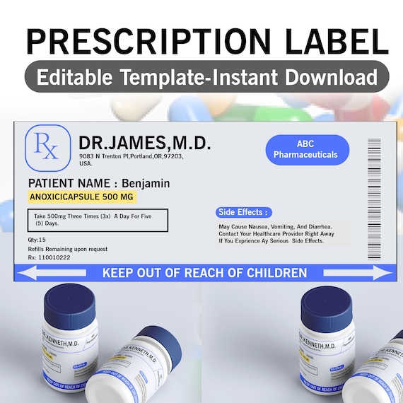 Prescription Medicine Bottle Label Affiche Prints L132 Personalised