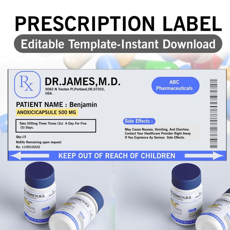 Prescription Label Template, Editable Medicine Label, Pill Bottle Label ...