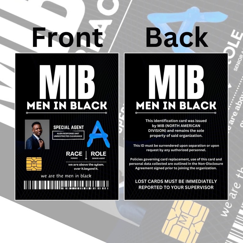 Editable MIB Men in Black ID Card Personalized Agent Replica Prop ...